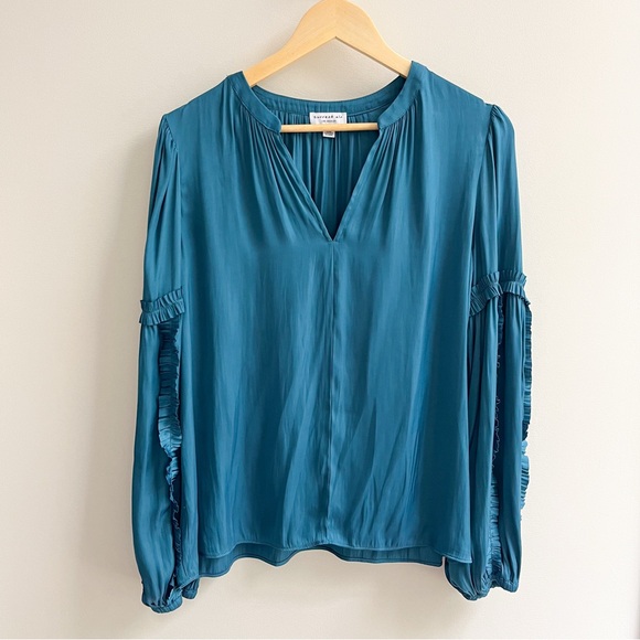 Current Air | Tops | Current Air Ruffle Trim Balloon Sleeve Split Neck ...
